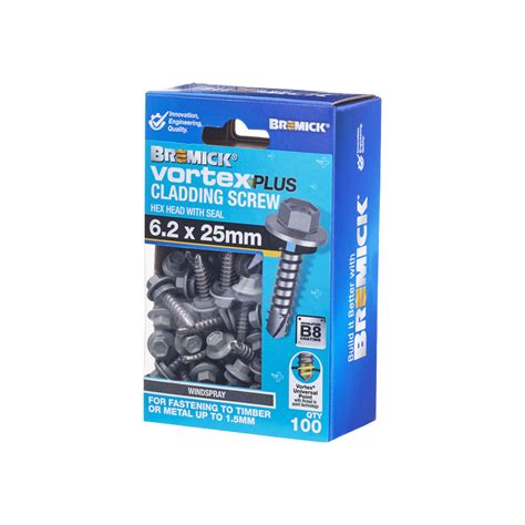 Bremick Vortex Plus Cladding Screw 62 X 25mm Hex B8 Ws Box 100