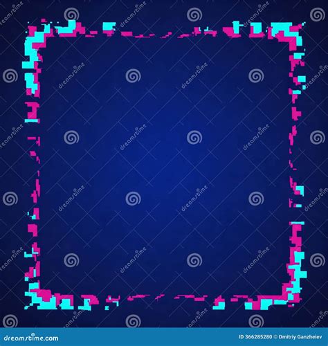 Glitch Frame On Dark Backdrop Color Distortions And Pixel Noise Cyberpunk Template With