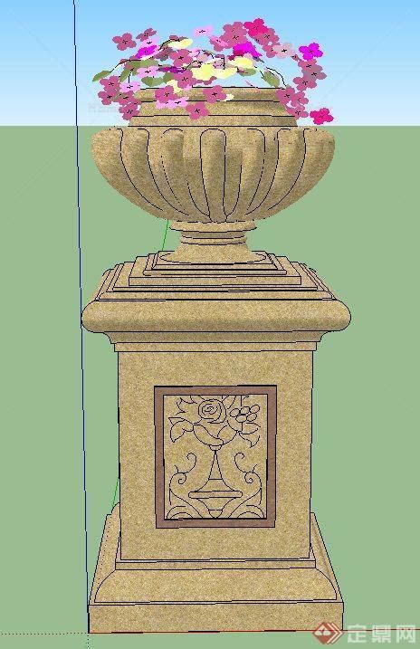 欧式风格带浮雕花纹花钵设计SU模型 SketchUp模型库 毕马汇 Nbimer