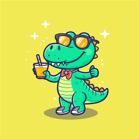 Premium Vector A Cute Sporty Croc Enjoing With Drinking Orange Juice Vector Cartoon