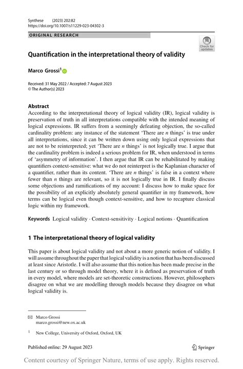 Pdf Quantification In The Interpretational Theory Of Validity