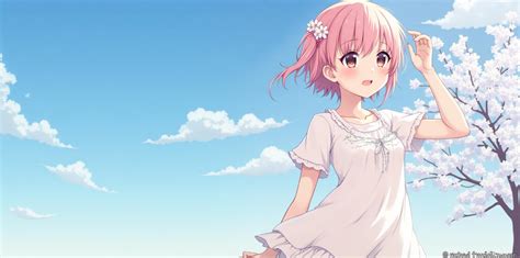 دختر انیمی با موهای صورتی و گل گیلاس