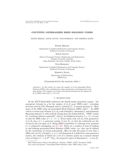 Pdf Counting Generalized Reed Solomon Codes