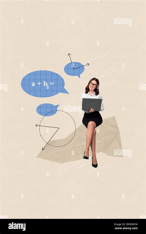 Collage Poster Sketch Of Happy Girl Sitting Writing Sending Sms Letter Solving Equation Isolated