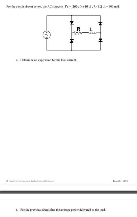Solved For The Circuit Shown Below The AC Source Is Vs Chegg Com