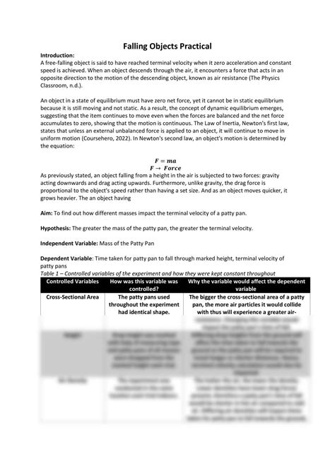 Falling Objects Practical Physics Year 11 Sace Thinkswap