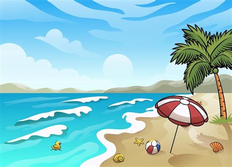 열대 해변 아름다운 여름 시즌 프리미엄 벡터