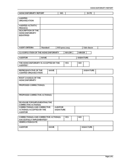 Nonconformity Report Form Pdf