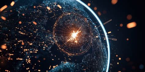 Glowing Real Time Map Of Earth Surface With Vibrant Blue And Orange
