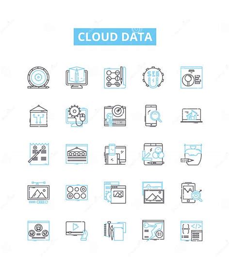 Cloud Data Vector Line Icons Set Cloud Data Storage Platform Computing Backup
