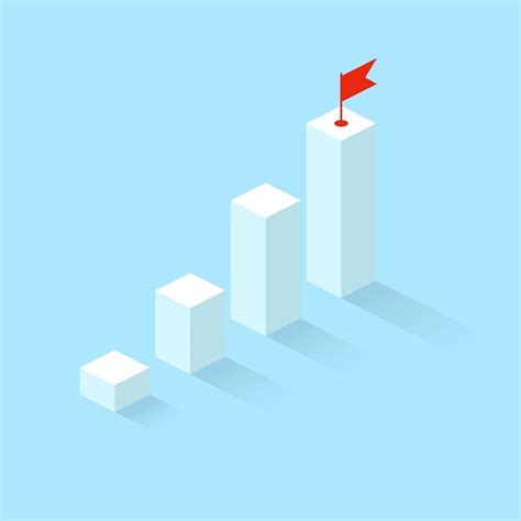플랫 스타일의 성공 성장 아이콘 격리된 배경의 아이소메트릭 수준 계단 벡터 그림 진행률 기호 비즈니스 개념 프리미엄 벡터