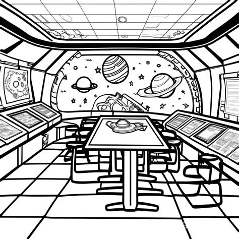 Space Ship Briefing Room Coloring Page Black And White Line Art With Ample White Space Ai