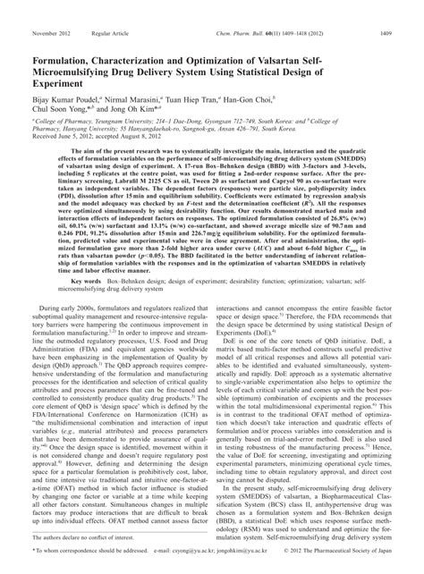 Pdf Formulation Characterization And Optimization Of Valsartan Self Microemulsifying Drug