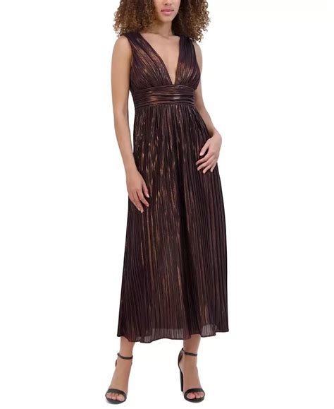 Siena Womens Metallic Pleated Maxi Dress Dresses And Skirts Free