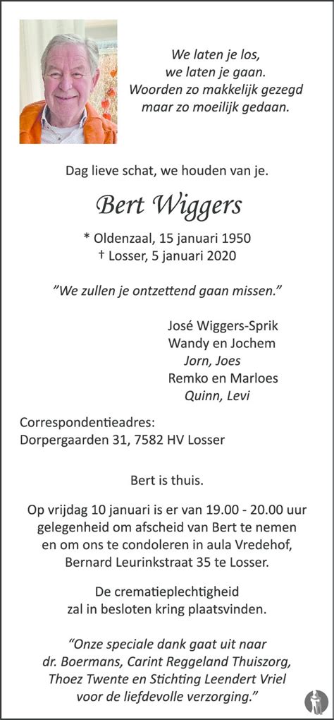 Bert Wiggers 05 01 2020 Overlijdensbericht En Condoleances Mensenlinq Nl