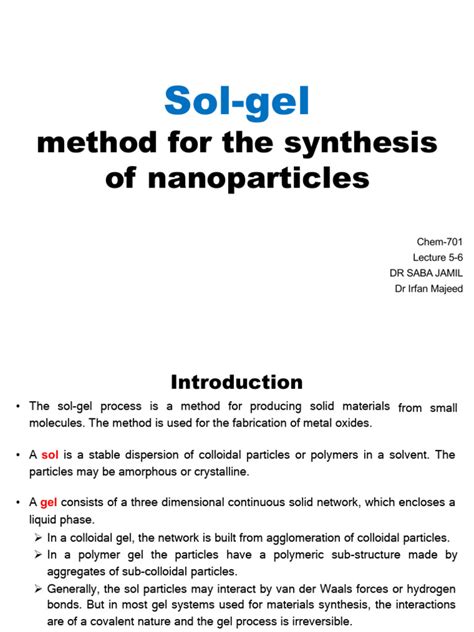 Chem 701 Lecture 5 6 Pdf Gel Nanoparticle