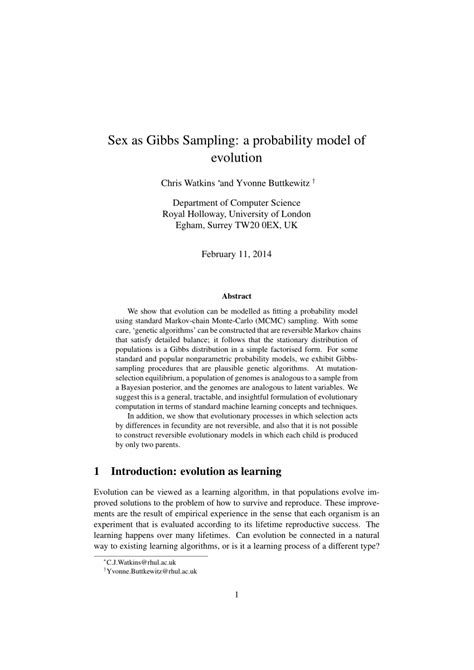 Pdf Sex As Gibbs Sampling A Probability Model Of Evolution