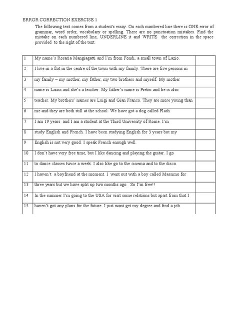 Error Correction Exercise 1 Pdf