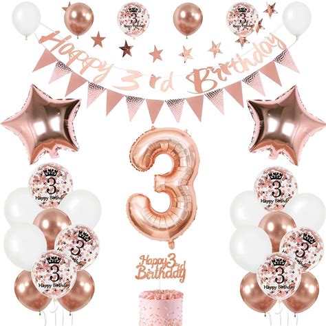 3rd Birthday Decoration For Girls Rose Gold First Birthday