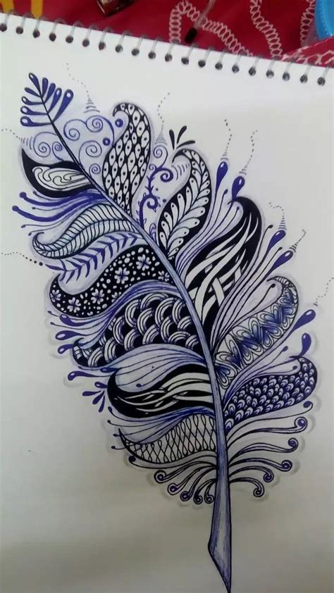 Zentangle Peacock Feather Drawing