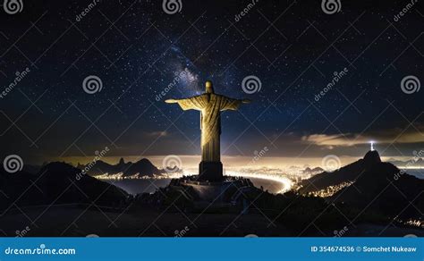 Christ The Redeemer At Night Aerial Landscape Photography Of Rio De