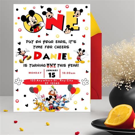Mickey Mouse 1st Birthday Invitation Template Cute And Printable Party