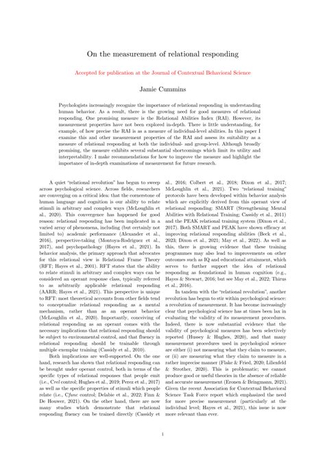 Pdf On The Measurement Of Relational Responding