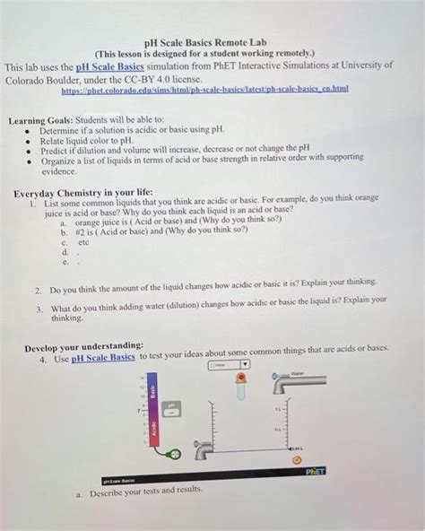 Solved PH Scale Basics Remote Lab This Lesson Is Designed Chegg Com