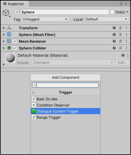 選擇 Conversation 開始對話。套用 Usable 元件，設定 Max Use Distance 30