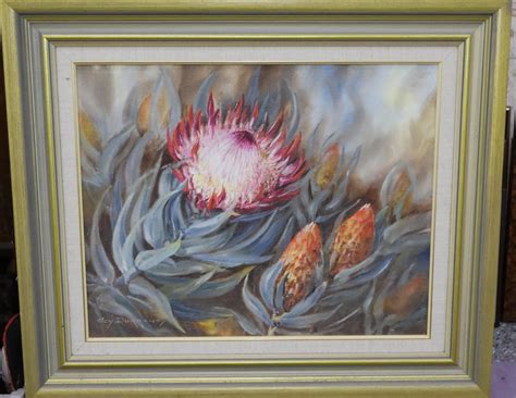 Lot Nsw Waratah Oil On Board By Joy Durrant Signed