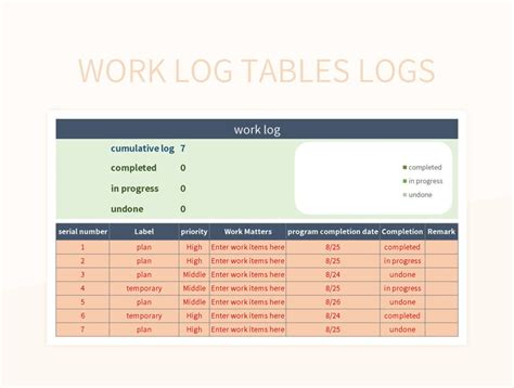 Free Work Log Table Templates For Google Sheets And Microsoft Excel Slidesdocs