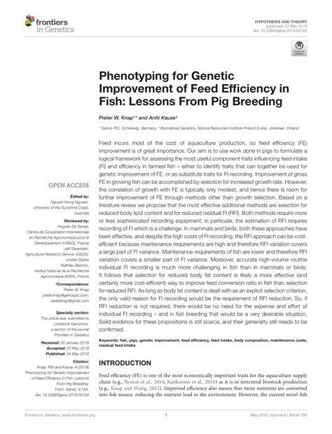 Pdf Phenotyping For Genetic Improvement Of Feed Efficiency In Fish