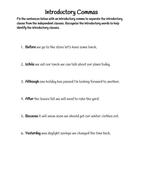 Introductory Clause Online Exercise For Live Worksheets