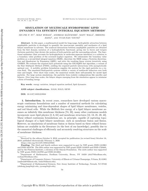 Pdf Simulation Of Multiscale Hydrophobic Lipid Dynamics Via Efficient Integral Equation Methods