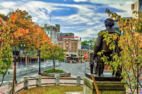 Harvard Square And Cambridge Massachusetts Skyline In The Fall