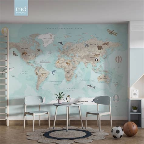 Обои в детскую Карта мира подробная купить в магазине обоев