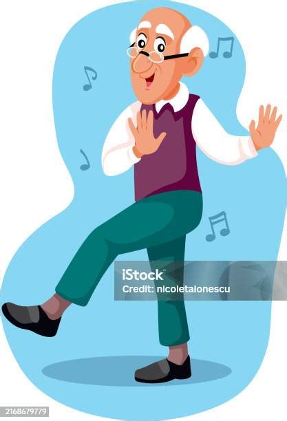 쾌활한 노인 할아버지 춤추는 와 에너지 벡터 만화 일러스트 건강한 생활방식에 대한 스톡 벡터 아트 및 기타 이미지 건강한 생활방식 긍정적인 감정 표현 나이 Istock