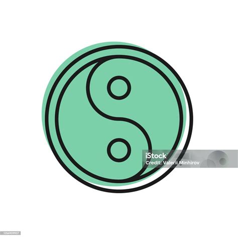 흰색 배경에 고립 된 조화와 균형 아이콘의 블랙 라인 음양 기호 벡터 일러스트레이션 0명에 대한 스톡 벡터 아트 및 기타 이미지