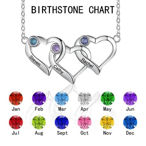 Custom Name Heart Necklace With Birthstone Personalized Birthstone