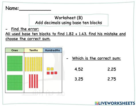 How To Show Decimals Using Base Ten Blocks Free Worksheets Printable
