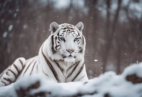 White Tiger Setting In Snow Stock Illustration Illustration Of