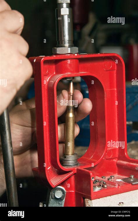 Homemade Hunting Ammunition Reloading Press And 30 06 Springfield Cartridge In Process Of