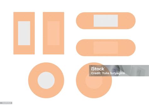 의료 석고 밴드 보조 탄성 의료 석고 드레싱 석고 상처 크로스 석고 밴드와 붕대 석고 세트 보조 붕대 다른 형태 치료 보조 벡터 일러스트레이션 가리기에 대한 스톡 벡터 아트