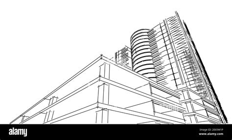 Abstract 3d Building Wireframe Structure Illustration Construction Graphic Idea Architectural