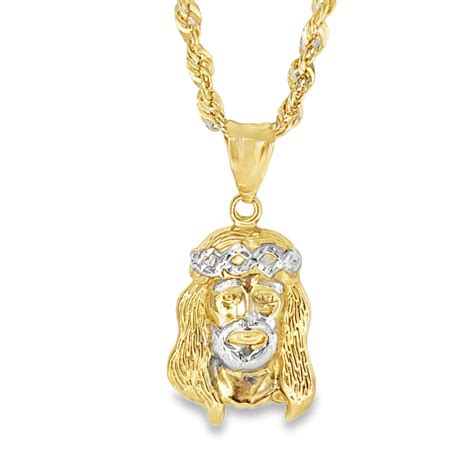 10k Yellow Gold Jesus Pendant Chain Necklace Etsy