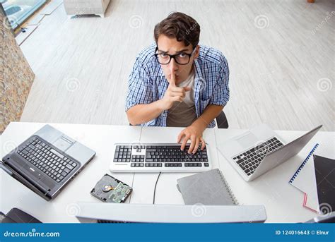 The Young Trader Monitoring Markets On Screens Stock Image Image Of Computer Employee 124016643