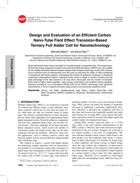 Pdf Design And Evaluation Of An Efficient Carbon Nano Tube Field Effect Transistor Based