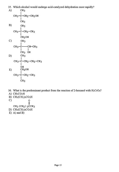 solved 35 which alcohol would undergo acid catalyzed dehydration most