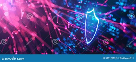 Cyber Security Background Featuring A Glowing Shield Icon Binary Code