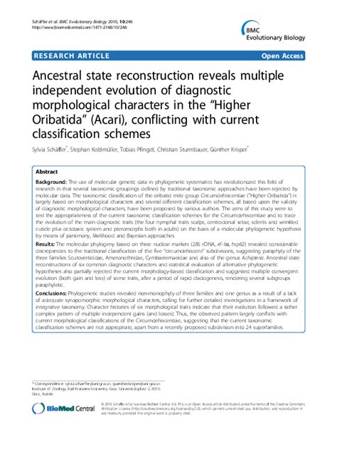 Pdf Ancestral State Reconstruction Reveals Multiple Independent Evolution Of Diagnostic
